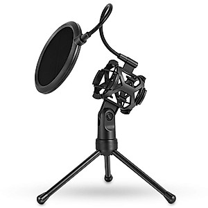 Foldable Microphone Tripod Stand Desktop Mic Holder Shock Mount Pop Filter for Online Broadcasting Chatting Singing