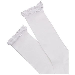 Jefferies Socks Girls' Little Ruffle Knee High, White, Small