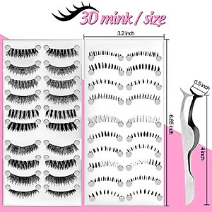 20 Pairs False Eyelashes, Top and Bottom Lashes Set, Wispy Mink Lashes Lower Lashes, Faux Mink Anime Lashes Reusable Lashes for Cosplay with Eyelash Applicator