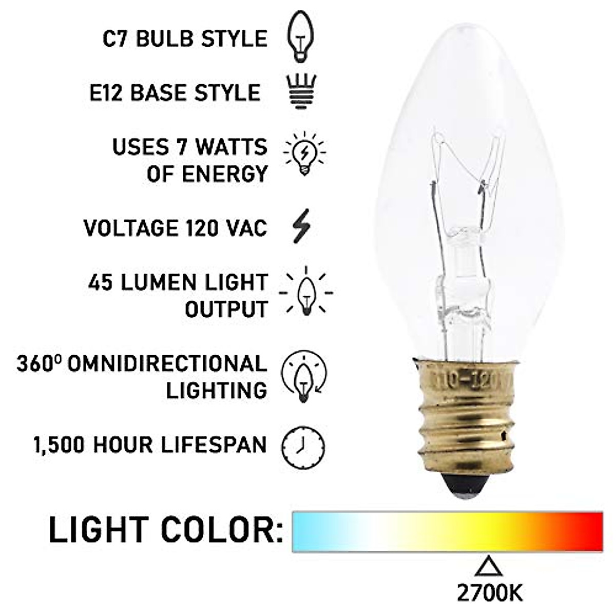 Mandala Crafts 7W 120v Night Light Bulbs Dimmable Himalayan Salt Lamp Bulbs - 12 C7 Bulbs E12 Small Bulbs for Christmas Village Light Bulbs Inflatable Light Bulb Replacement