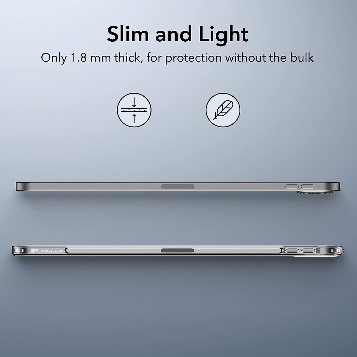 ESR for iPad Pro 11 inch Case, iPad 11 Pro Case (2022/2021, 4th/3rd Gen), Soft Protective Back Shell, Slim and Light, Yellowing Resistant, Supports Pencil Pro&Pencil (USB-C), Project Zero Series,Clear