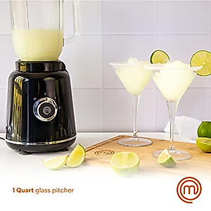 MasterChef Glass Blender for Shakes and Smoothies, Milkshake Maker, Frozen Drink & Margarita Machine, For Fruit Juice with Ice, Soup, Sauces, Food Puree etc, Stainless Steel Blades, 33oz, 400w, Black