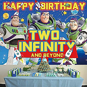 JUMPHOP Buzz Lightyear Birthday Backdrop Toy Story Two Infinity and Beyond Banner for Birthday Party Supplies Decorations Photography Photo Booth Props