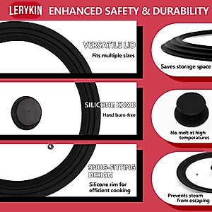 Lerykin Tempered Glass Lid - Universal Lid with Heat Resistant Silicone Rim for Pots, Pans and Skillets - Pan Cover Replacement Lid Fits 9.5", 10" and 11" Diameter Cookware