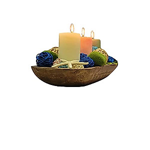 BNDPLUS Wooden Dough Bowl Antique Walnut Reddish Brown Vintage, Wood Long Dough Bowl Large, Wooden Dough Bowls, centerpiece Wood bowl L19 X W8 X H3 inch