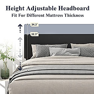 Allewie Full Size Bed Frame with Adjustable Headboard, and Waterproof Faux Leather Upholstered Platform, Sturdy Wood Slat Support, No Box Spring Needed, Easy Assembly, Black