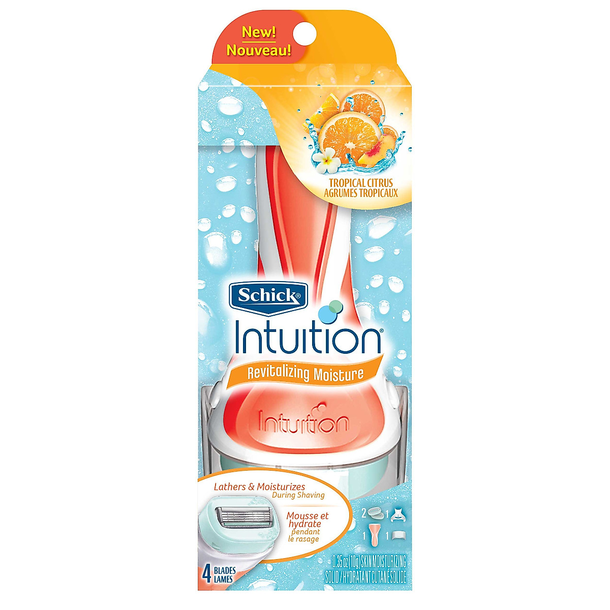 Schick Intuition Revitalizing Moisture Razor for Women with 2 Moisturizing Razor Blade Refills and Tropical Citrus Extracts