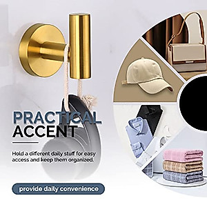 Angle Simple Bathroom Towel Hook 2 PCS, SUS304 Stainless Steel Bath Towel Robe Coat Holder, Heavy Duty Wall Hook, Brushed Gold