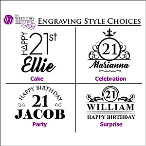 The Wedding Party Store, Custom Personalized Twenty First Birthday Square Shot Glass, Wine Glass, Champagne Flute, Beer Glass - Customized 21st B-day Celebration Party (16 oz Wine Glass with Stem)