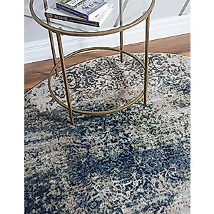 Rugs.com Gossamer Collection Rug – 5 Ft Round Navy Blue Medium Rug Perfect for Kitchens, Dining Rooms