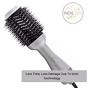 INDIE ZEN Blow Dryer Brush - Blow, Dry, Curl, Straighten and Volumize your Hair in half The Time, Salon Blowout at Home for Women and Men- Anti-frizz Ceramic Titanium Barrel Hair Straightener Brush
