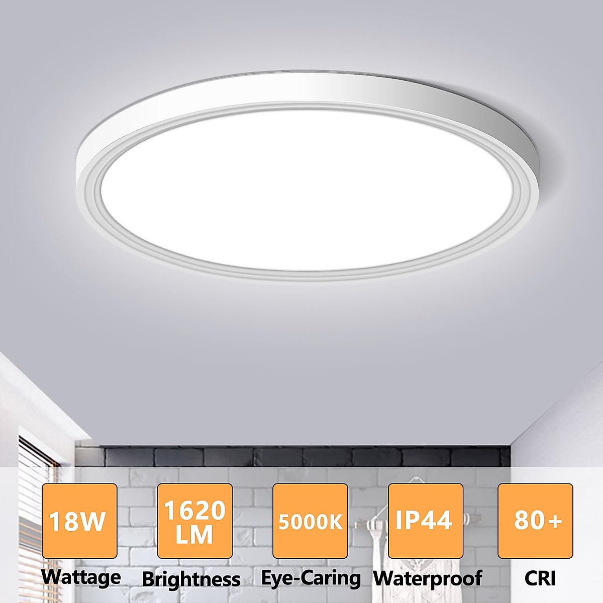 CHARYJOD LED Flush Mount Ceiling Light, 9inch Low Profile LED Ceiling Light,18W 5000K Ultra Thin Round Ceiling Light Fixture for Kitchen Bedroom Hallway Garage Laundry Stairwell Basement Closet White