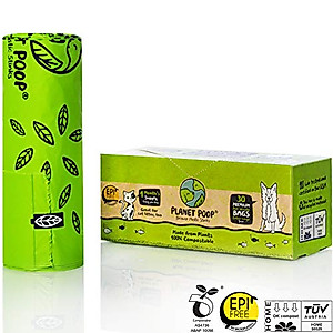 PLANET POOP Home Compostable Dog Poo Bags 30, XL Sized Cat Litter Box Clean-up Doggy Waste Bag with Handles, Pooper Scooper Swivel Bin, Biodegradable for Dogs Extra-Large Grocery Size Eco Pet Supplies