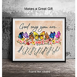 God Says You Are Wall Art - Boho Decor - Christian Inspirational Encouragement Gifts for Women - Bible Verses, Psalms, Scripture Wall Decor - Catholic Religious Gifts - Positive Motivational Quotes