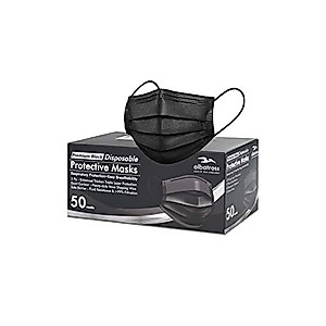 Disposable 3 ply Face Masks Pack of 50 pcs/box, Albatross Health 3ply Premium Black Procedure Earloop Face Mask, Safety Mask Filter for Protection, Mouth and Nose Cover for Adults