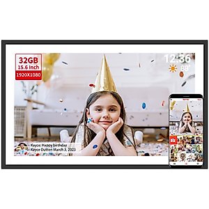 TAPINSAW Frameo Digital Picture Frame,15.6 Inch 32GB Large WiFi Photo Frame with 1920x1080 Full HD Touchscreen,Wall Mountable,Auto-Rotate,Easy to Send Pictures and Videos via Free App Black DF108