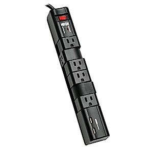 Tripp Lite 6 Rotatable Outlet Surge Protector Power Strip, 8ft Cord, Two USB, Black, $50,000 INSURANCE (TLP608RUSBB)