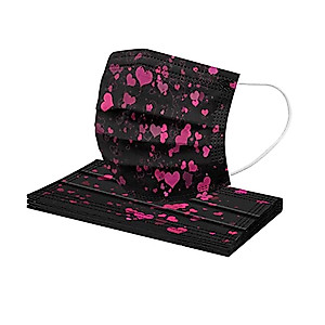 50Pack Valentines Disposable Face_Masks for Adults Women Valentines Day Women Disposable Red Heart Party Mask Couple