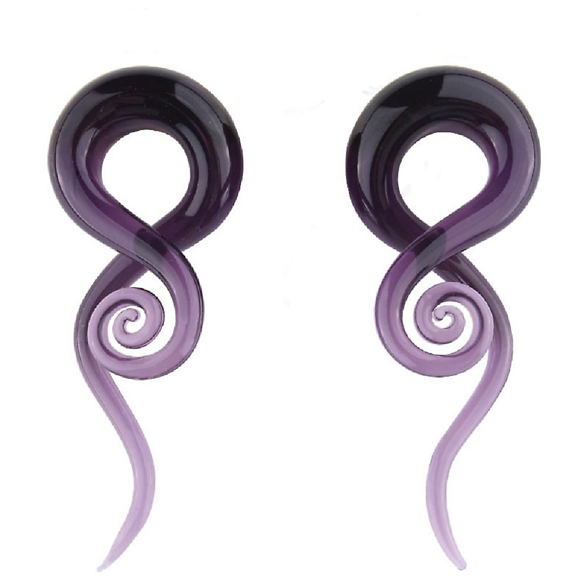 2Pcs Purple Ear Glass Spiral Tapers Plugs Tunnels Expander Gauges Stretching Body Piercings Jewelry (0g(8mm))