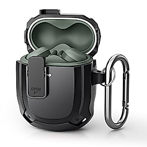 JAKPAK Compatible with Google Pixel Buds A Case Cover [Front LED Visible] Shockproof Protective Case with Keychain Secure Lock Design Hard PC Case Cover for Pixel Buds A 2021 Black