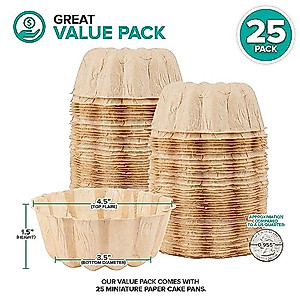 Stock Your Home Mini Fluted Tube Pan for Baking (25 Pack) Disposable Paper Cake Pans for Baking Nonstick Paper Molds for Baking Mini Angel Food Cake, Pie, Scone, Pineapple Pound Cakes