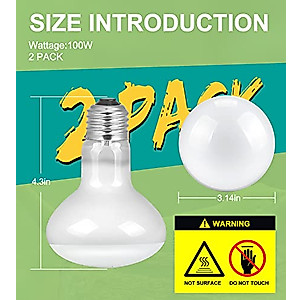 BOEESPAT 2 Pack 100W Reptile Heat Lamp Bulbs, UVA Reptile Light Bulb (2nd Gen), Daylight Basking Bulb for Bearded Dragon, Lizard,Tortoise,Hedgehogs,Amphibian...