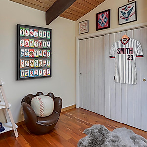 Americanflat 24x31 Baseball Card Display Case Lockable - Holds Up to 35 Collectible Cards - All-Star Collection - Wall Mount Trading Card Display Frame with Polished Plexiglass - Black Finish