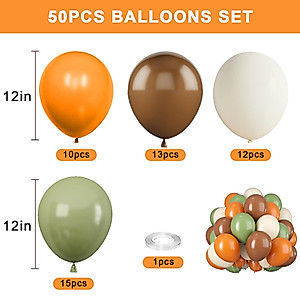Alainzeo Brown Orange 50 Piece 12 Inch Set Latex Balloons with 33 Feet Ribbon for Birthday Party, Wedding, Graduation, Bridal Shower Decorations