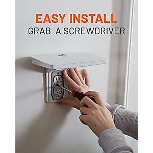 ECHOGEAR Wide Outlet Shelf - Next-Gen Design with Built-in Cord Storage & Room for Bulky Plugs - Works with Both Standard & Decora Outlets - Quick Install with Included Hardware