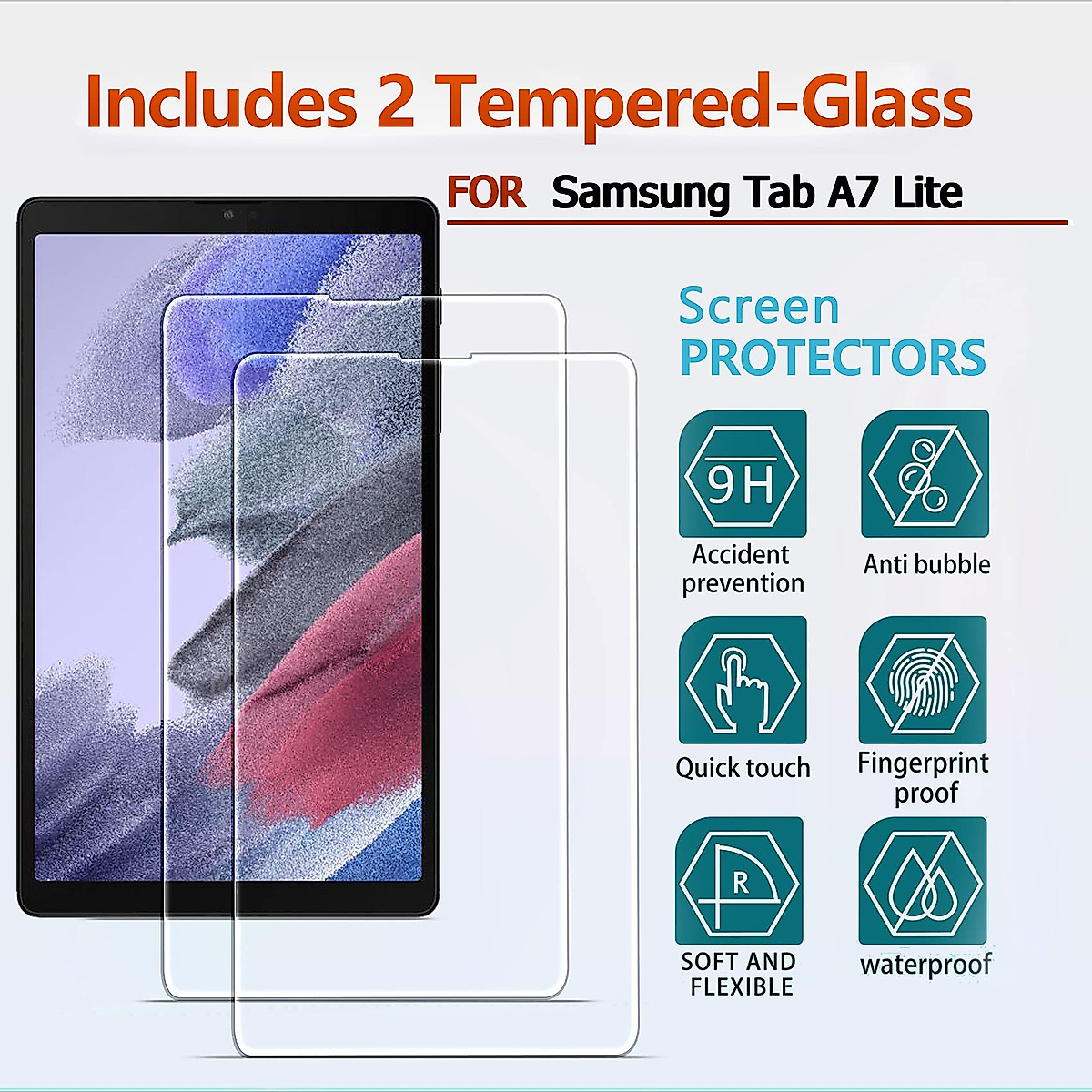 Ferilinso Designed for Samsung Galaxy Tab A7 Lite 8.7 inch 2021 Screen Protector, [Not Fit Galaxy Tab A7] 2 Pack HD Tempered Glass, Case Friendly, Bubble Free, Easy Installation