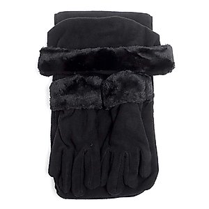 Girl's 6-12 Black Faux Fur Trimmed Matching Gloves, Scarf Winter Set