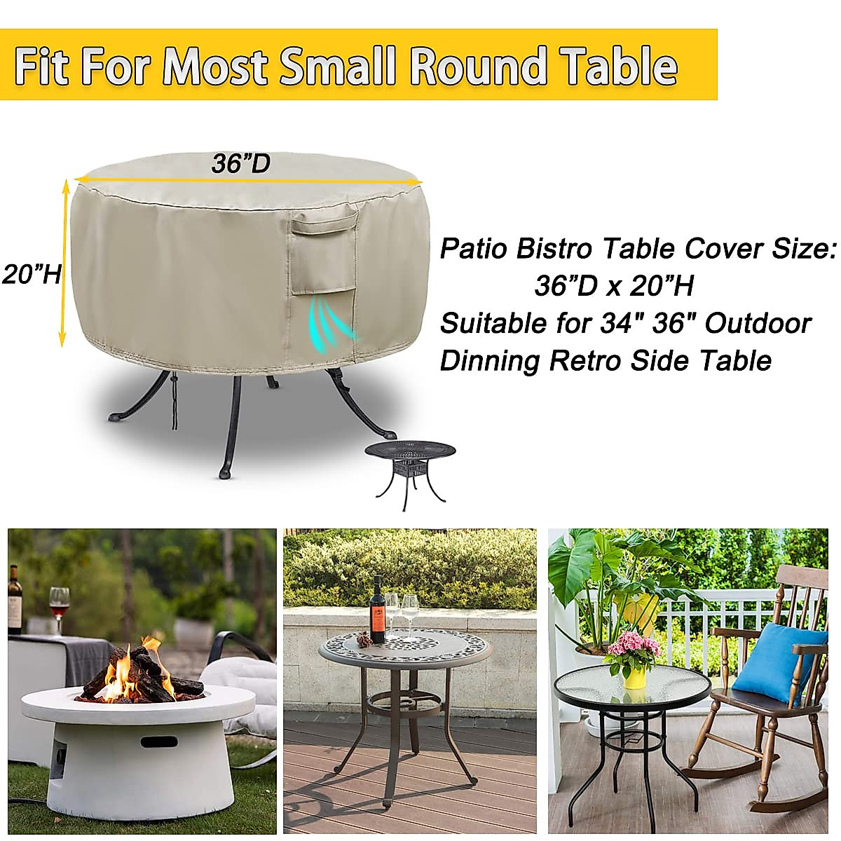 POMER Patio Bistro Table Cover, Waterproof Round Dining Table Cover for 31" 32" Outdoor Coffee Side Table Dustproof Round Tempered Glass Table Cover - 32" D x 16" H