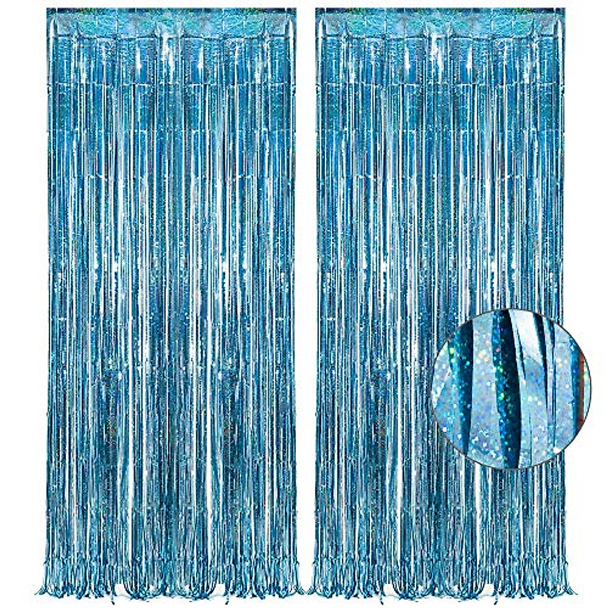 Blue Tinsel Curtain Party Backdrop - GREATRIL Foil Curtain Party Decor Photo Streamers Backdrop for Birthday/Baby Shower/Mermaid/Under The Sea/Ocean/Frozen Party Decorations - 1m x 2.5m - Pack of 2