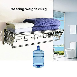 FAXIOAWA Retractable Wall-Mounted Dryer Folding Clothes Drying Rack 50-100Cm 6 Rail Towel Bar Hook Pole Airer Washing Line Bathroom Dryer Balcony Indoor Outdoor,60cm