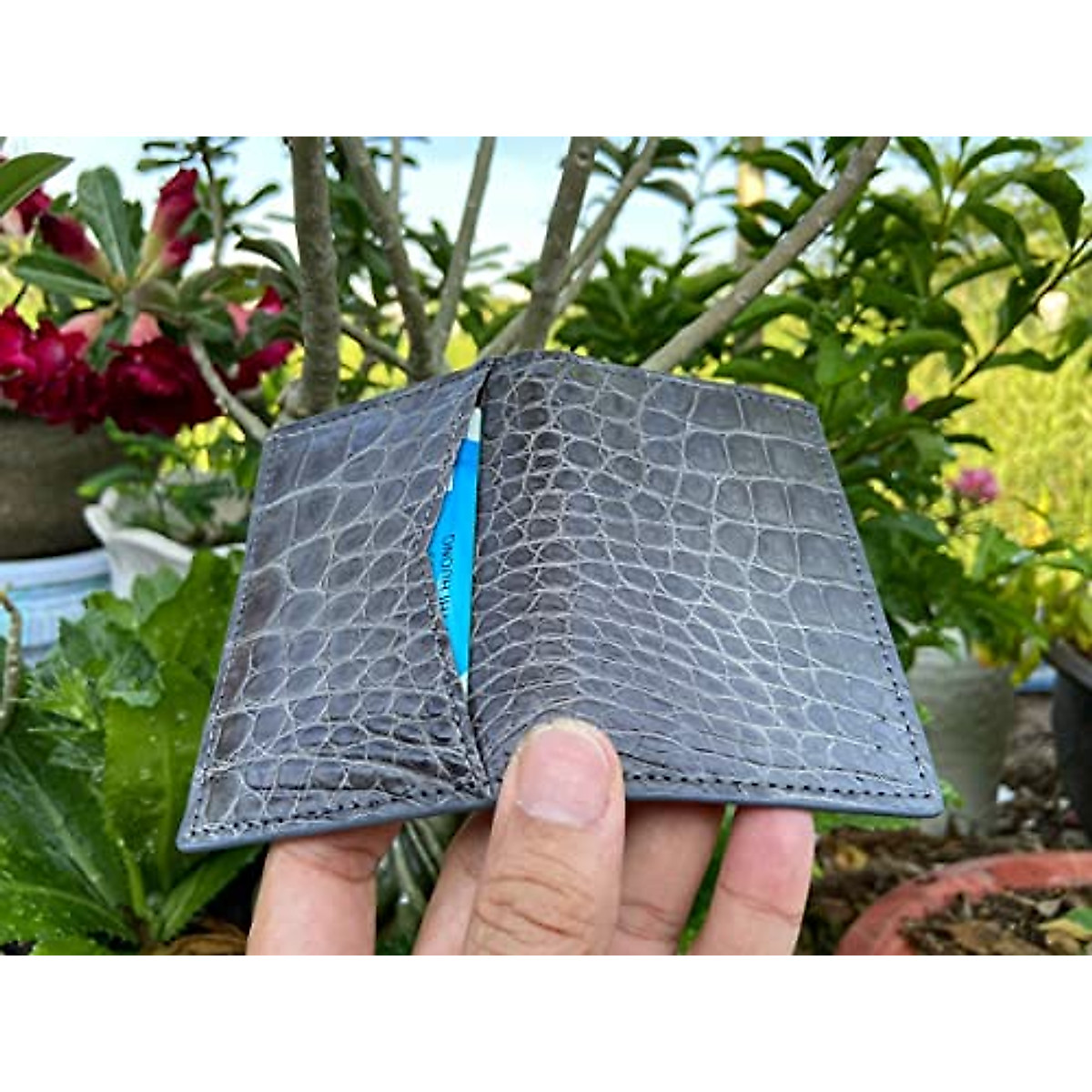 Double side Grey Crocodile Alligator leather skin Credit Cardholder, leather credit cardcase, leather creditcard cover