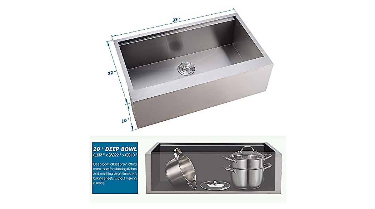 VOKIM 33" Farmhouse Workstation Sink | 16-Gauge Stainless Steel