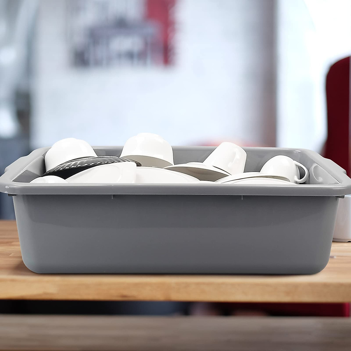 Callyne 4-Pack 32 L Plastic Commercial Bus Box, Large Bus Tubs, Gray