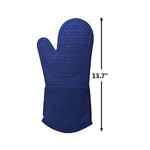 ALLIE ZENG Extra Long Professional Silicone Oven Mitt, Durable Flexible Heat Resistant Oven Gloves with Quilted Line for BBQ, Baking, Cooking and Grilling - 1 Pair 13.7 Inch Navy Blue