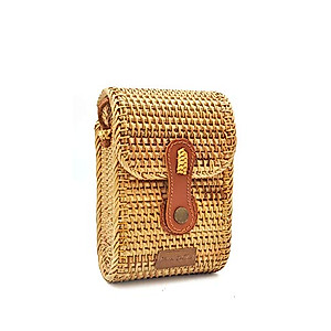 HAANCRAFTS HAAN Women Cellphone Handwoven Wicker Crossbody Wallet Boho Purse Oval Rattan Bag For Summer Beach - Natural Stylish & Chic – Shoulder Real Leather Adjustable Strap