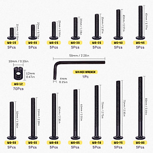 Swpeet 141Pcs Black M6 × 15/20/25/30/35/40/45/50/55/60/65/75/80mm Crib Hardware Screws Kit, Hex Socket Head Cap Crib Baby Bed Bolt and Barrel Nuts with 1 x Allen Wrench Perfect for Furniture