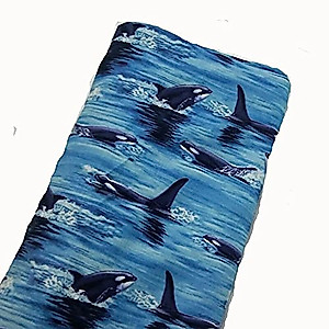 PUMCRAFT Sewing Fabric 100% Cotton Fabric Dolphin in Blue Sea Printed Sewing Cloth Dress Clothing Textile Tissue - 50cm - 105cm Fabric Patchwork Craft