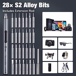 PKEY Mini Electric Screwdriver, All-in-One Precision Electric Screwdriver, 2 Torque with 28 Magnetic Precision Bits,LED Light & Dual Mode， Repair Tool Set for Phone Camera Laptop Watch
