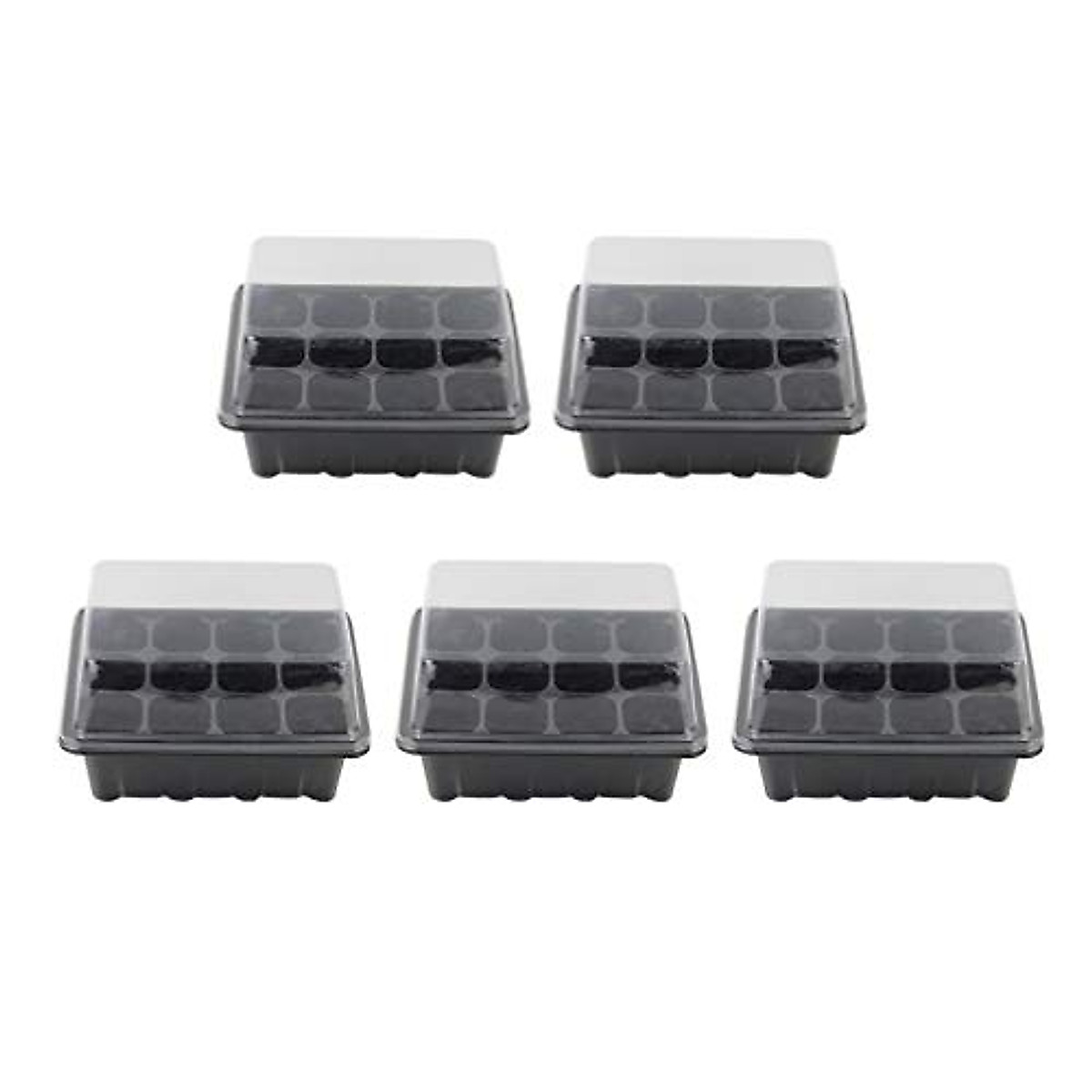 12 Holes Plastic Nursery Pot Grow Container Sprout Plate with Transparent Lids for Gardening Flower Cultivation Planting Containers 5Pcs (Black)