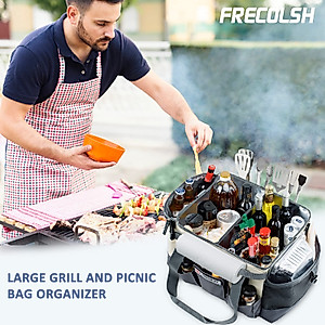 FRECOLSH Large Grill Caddy-BBQ/Tailgating Accessories, BBQ/Camping Caddy -Blackstone Grill Condiment Holder-Camping Gear-Grilling Bag-Camper Must Have Bag - Grilling Gifts for Men, Father's Day