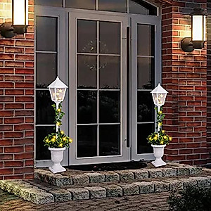 GREATDAY 3.5-feet Home Decorated Pre-Lit Lamp Post with Artificial Plants and 20 LED Lights with Timer by Batteries Operated for Front Door,Entryway, Patio Porch Home Decorations,Garden Use