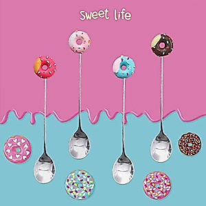 Gracelife 4pcs Stainless Steel Stirring Spoons Cute Doughnut Coffee Spoon Mini Donut Dessert Spoon Ice Cream Tea Sugar Spoon