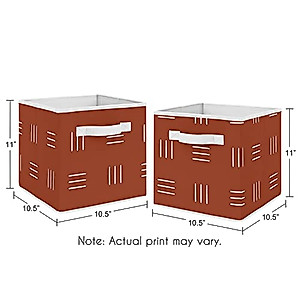 Sweet Jojo Designs Rust White Boho Mudcloth Foldable Fabric Storage Cube Bins Boxes Organizer Toys Kids Baby Childrens Set of 2 Orange Bohemian Woodland Tribal Southwest Mud Cloth Hatch Triple Line