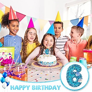 Landhoow 2.76 Inch Birthday Candle Shell Sequins Blue Candle with 6 Pcs 6.7 Inch Twisty Curly Coil Candles for Baby Girl Boy Birthday Cake Topper Anniversary Wedding Mermaid Party Decor(Number 6)