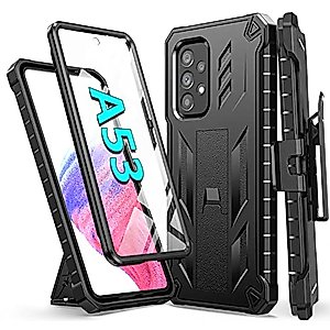 SOiOS for Samsung Galaxy A53 5G Case: with Built-in Screen Protector & Kickstand | Full-Body Dual Layer Rugged Belt-Clip Holster | Heavy Duty Shockproof Protective Phone Cover - 6.5inch - Black