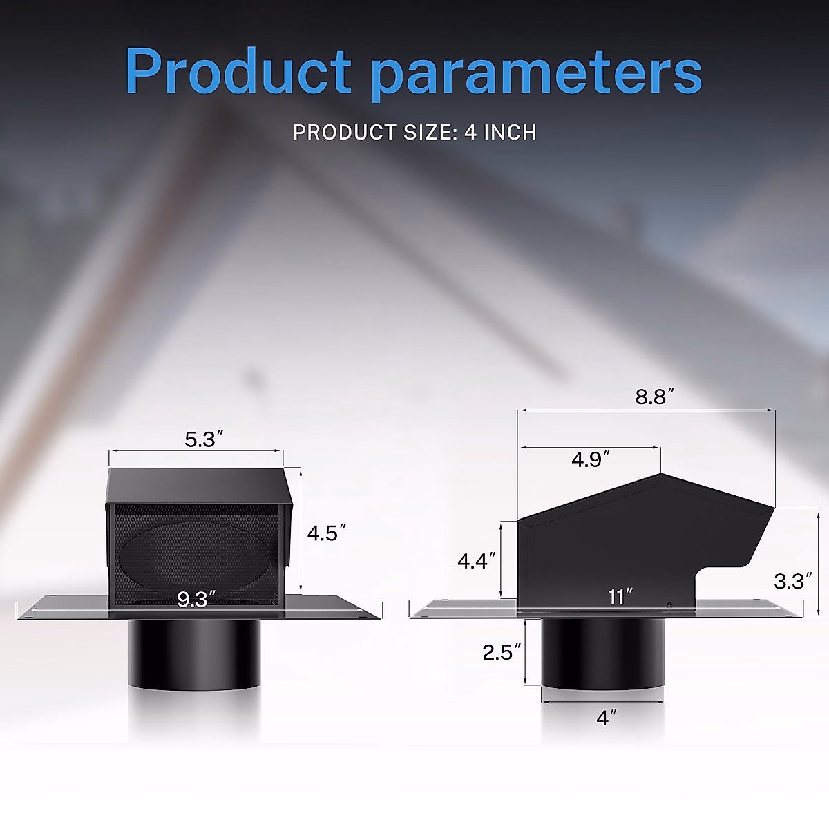 Roof Vent Cap - Hon&Guan Roof Vents 4 Inch Galvanized Steel Bathroom 4 Roof Exhaust Vent for Ventilation System-with Damper, Black